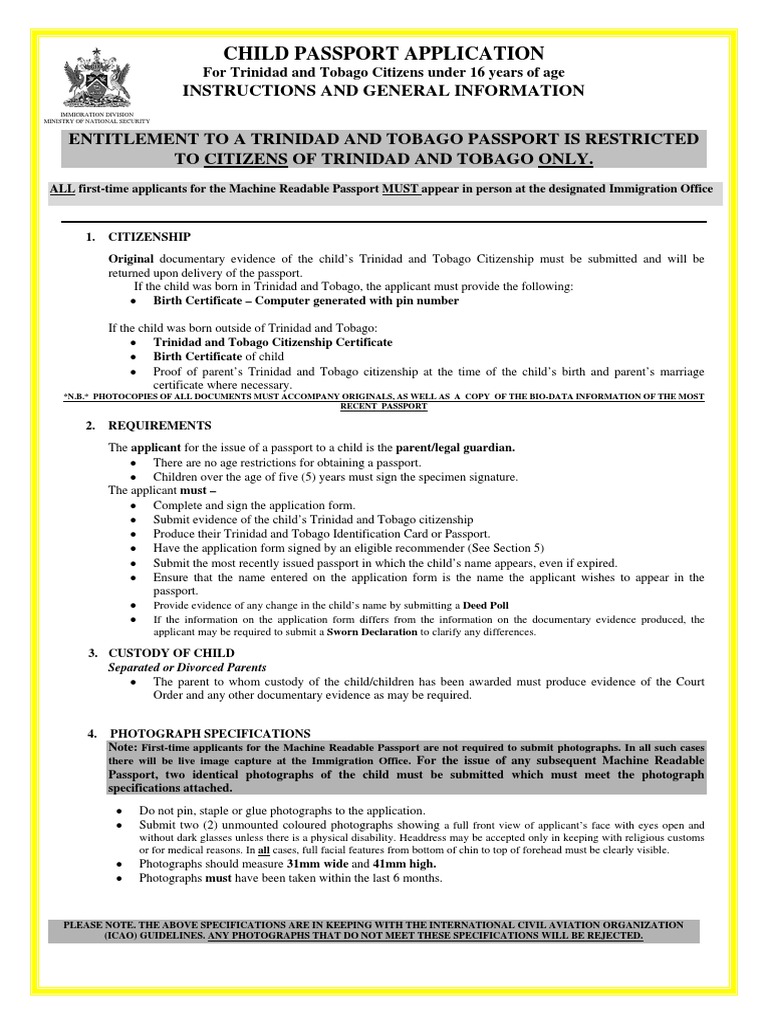 Child Passport Appl Instructions | PDF | Passport | Glasses