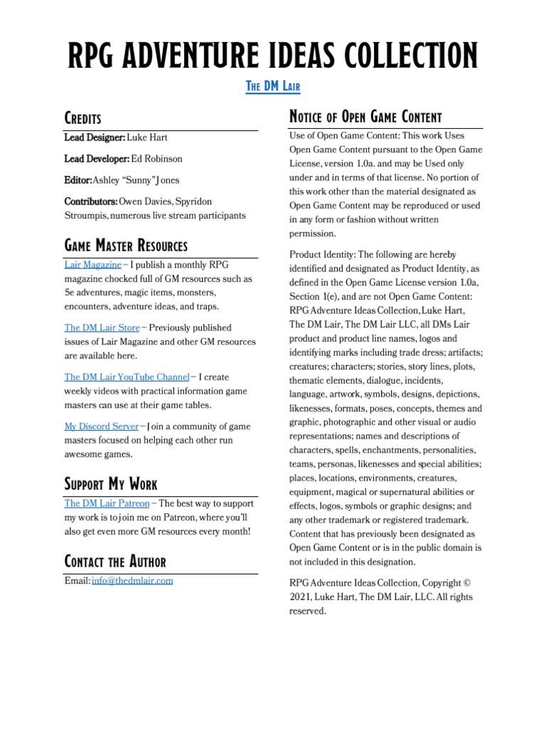 RPG Adventure Ideas PDF Traditional Stories Folklore