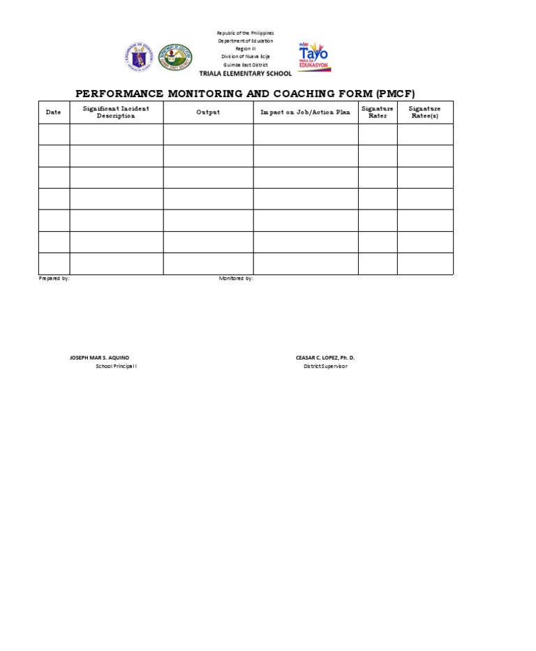 Performance Monitoring and Coaching Form (PMCF) : Triala Elementary ...