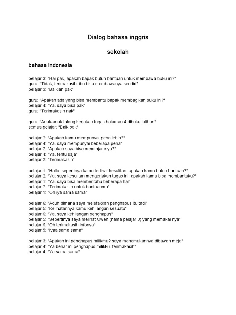 Dialog Bahasa Inggris Sekolah | PDF