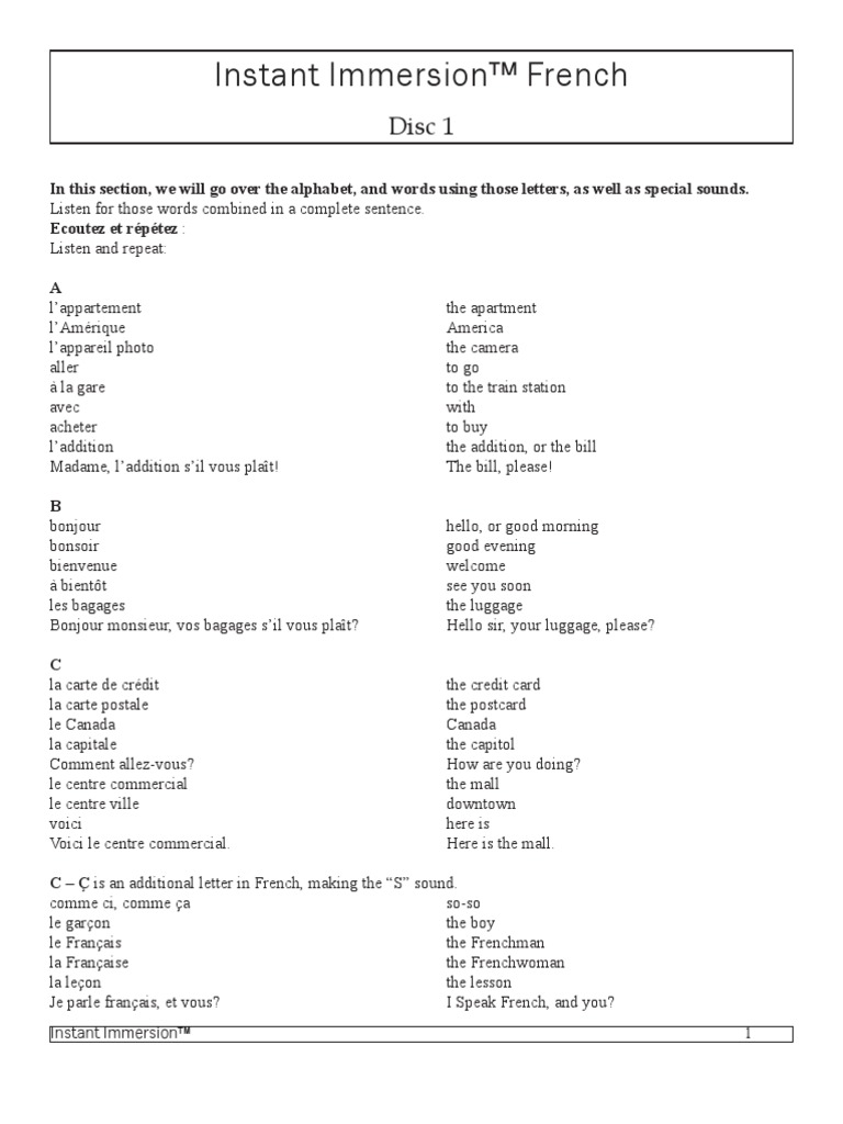 (Instant Immersion French) All Sheets | PDF