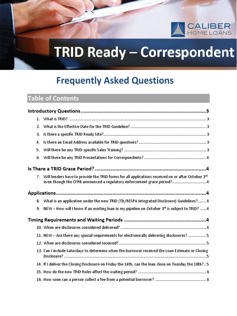 TRID FAQ | PDF | Loans | Truth In Lending Act