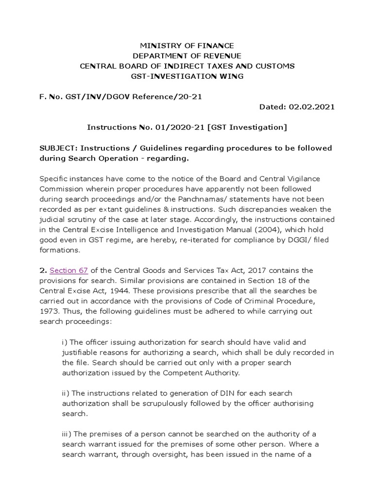 VILGST - CGST - Circular - Instructions No. 01 - 2020-21 (F. No. GST ...