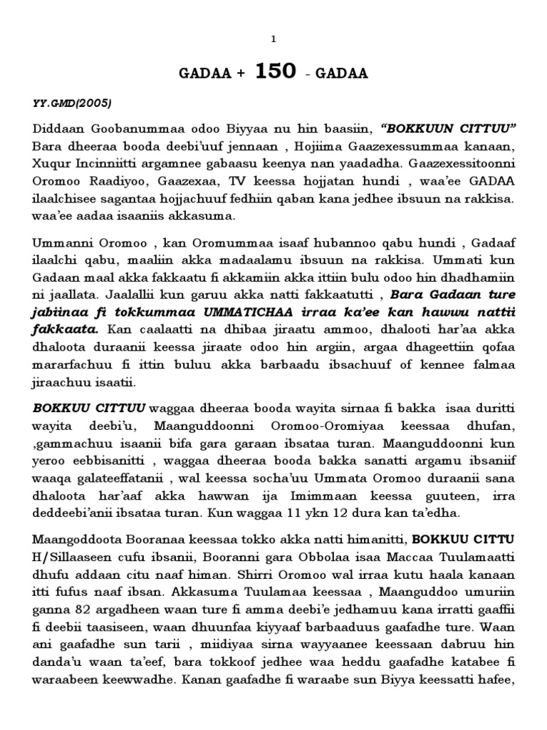 Gadaa 150 Gadaa | PDF