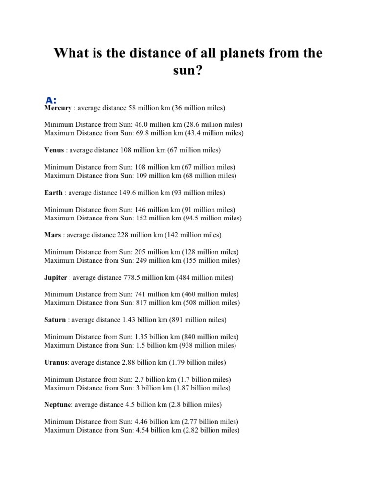 Distances of Planets from the Sun | PDF | Planets | Sun