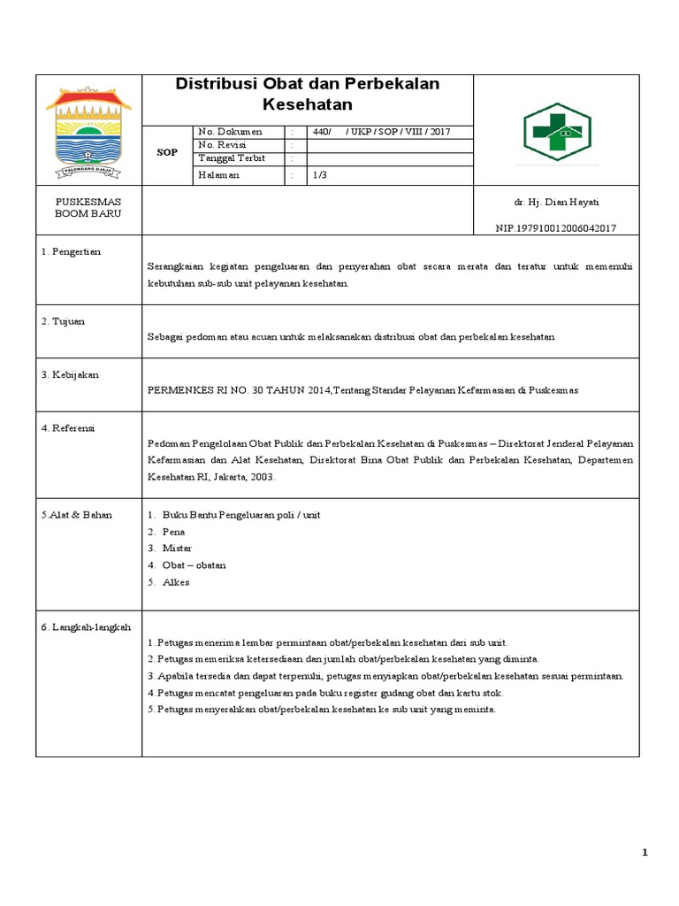 SOP Distribusi Obat Dan Perbekalan Kesehatan | PDF