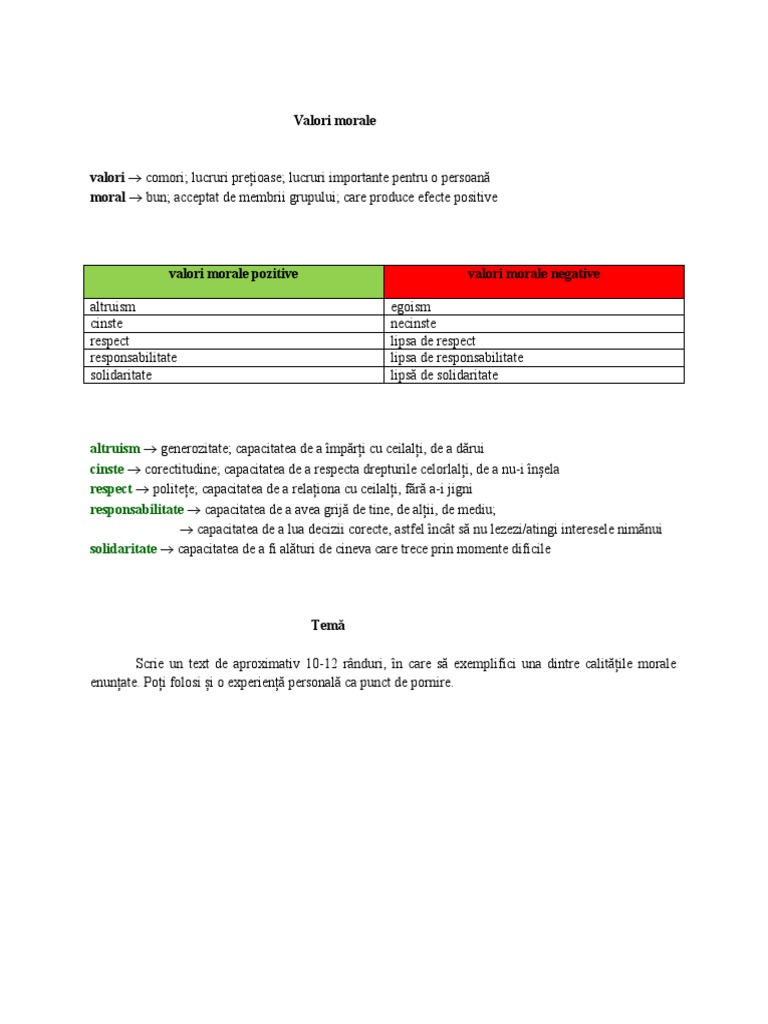 Educatie Civica Valori Morale | PDF