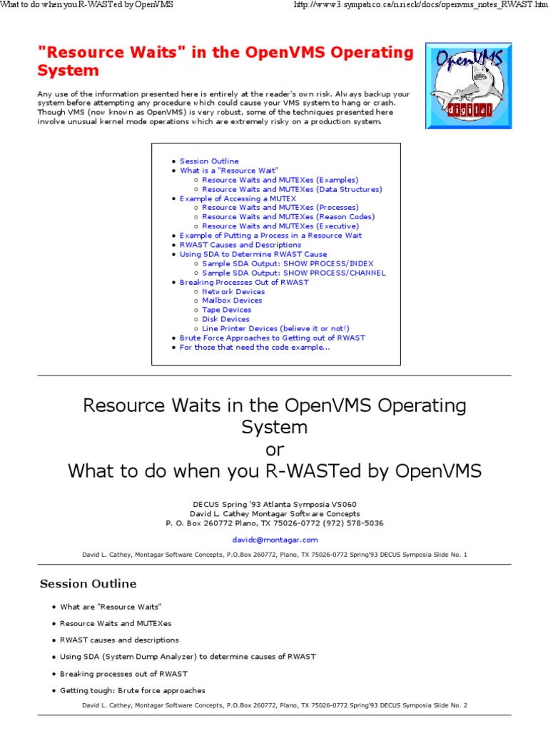 Getting Unstuck: Techniques for Resolving Resource Waits in OpenVMS | PDF | Operating System ...