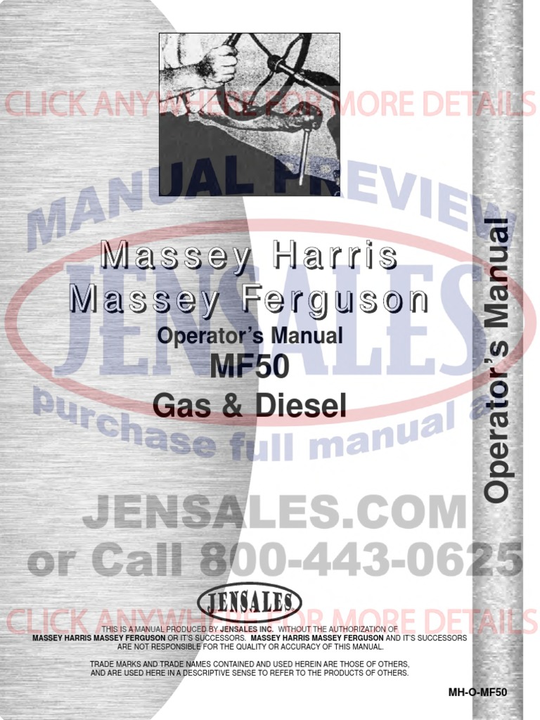 Massey Ferguson MF50 Operator's Manual | PDF | Tractor | Engines