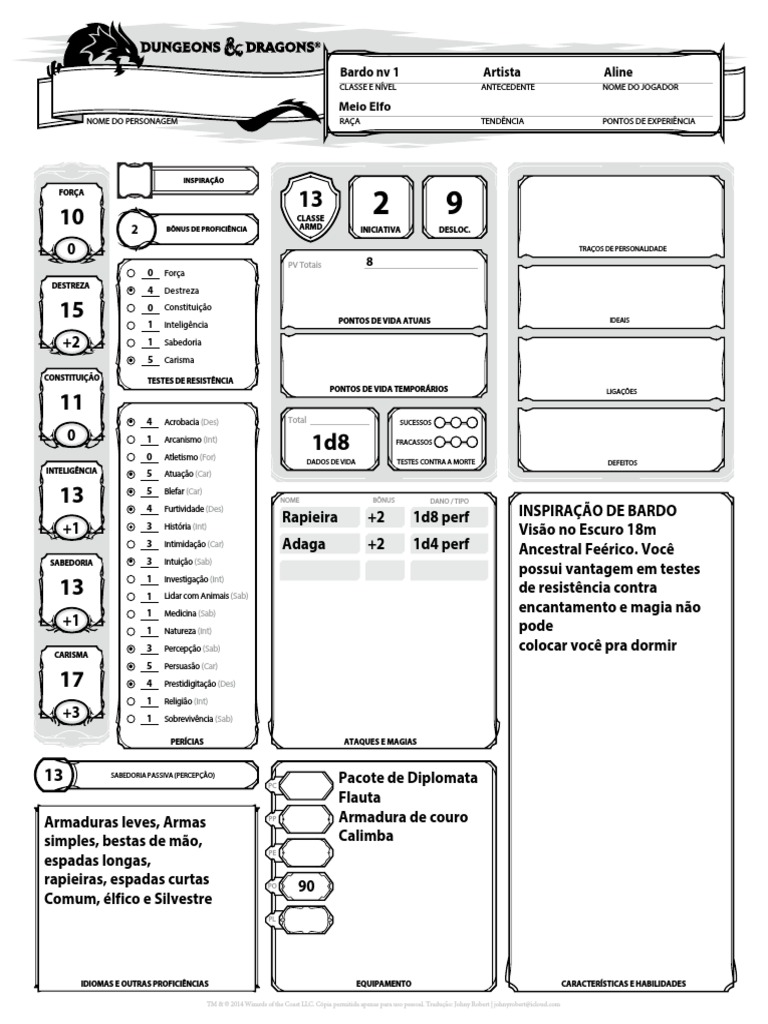 Ficha Bardo Meio Elfo | PDF