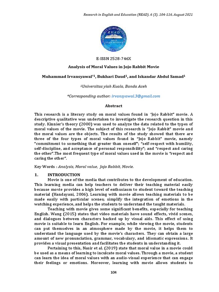 Moral Values in Jojo Rabbit Analysis | PDF | Morality | Self Esteem