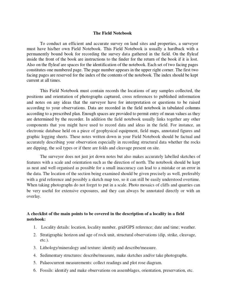 Surveying FIELD NOTEBOOK | PDF | Surveying | Compass