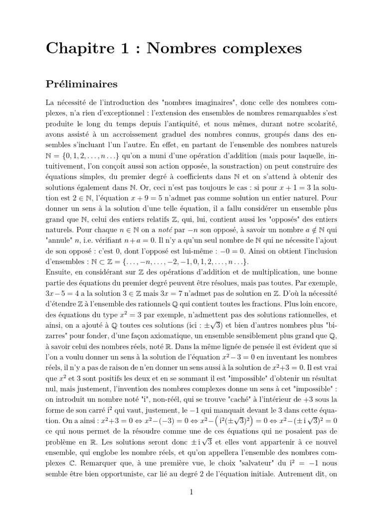 CH 1 Nombres Complexes | PDF | Espace vectoriel | Nombre complexe