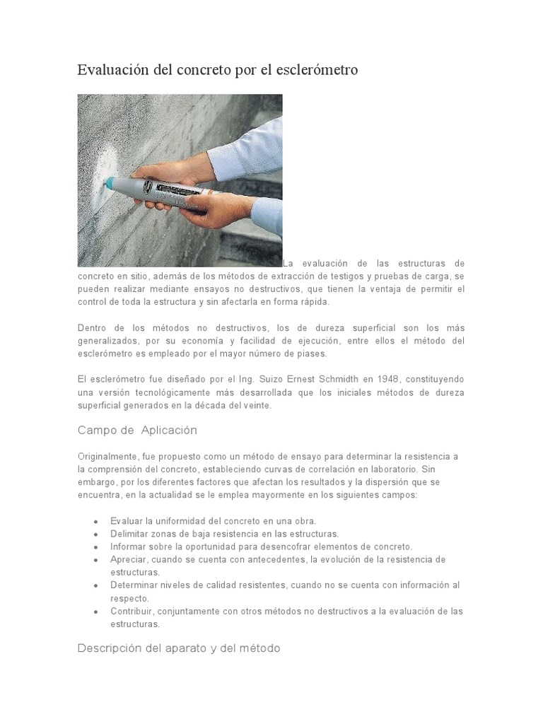 Evaluación Del Concreto Por El Esclerómetro | PDF | Hormigón