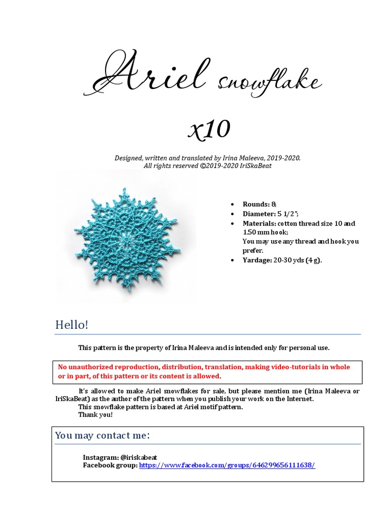 Ariel Snowflake ENG | Download Free PDF | Crochet | Crafts