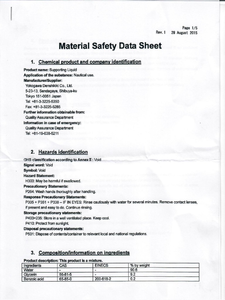 Yokogawa MSDS Liquid | PDF