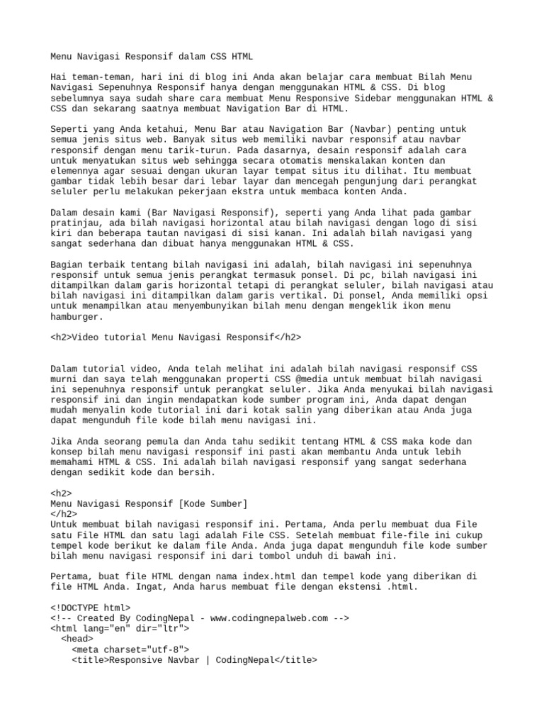 Bilah Menu Navigasi Responsif Dalam CSS HTML | PDF