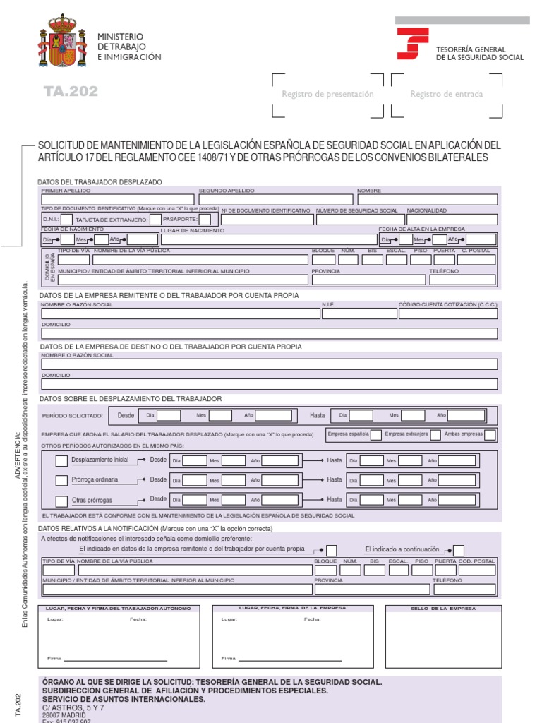 Modelo Ta 202 Seguridad Social | Privacidad de la información ...