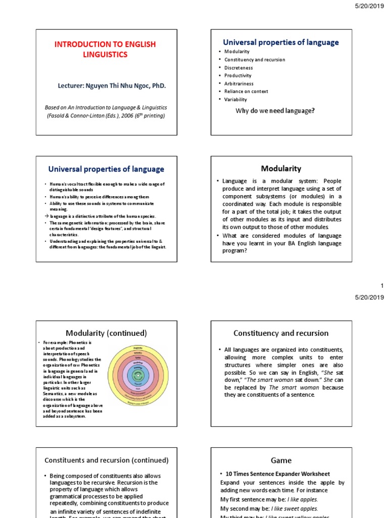 Introduction To English Linguistics: Universal Properties of Language ...