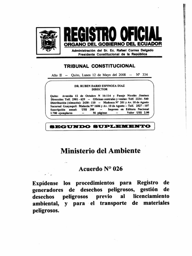 Acuerdo Ministerial No. 026 | PDF | Residuos | Contaminación