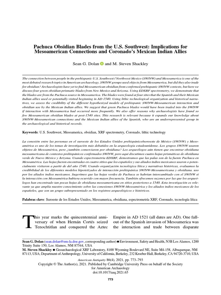 Pachuca Obsidian Blades From The U S Sou | PDF | Mesoamerica