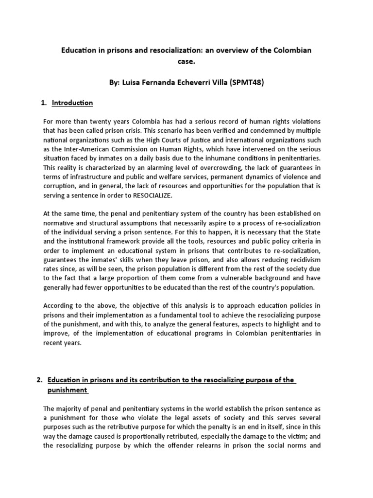 Education in Prisons and Resocialization - An Overview of The Colombian ...