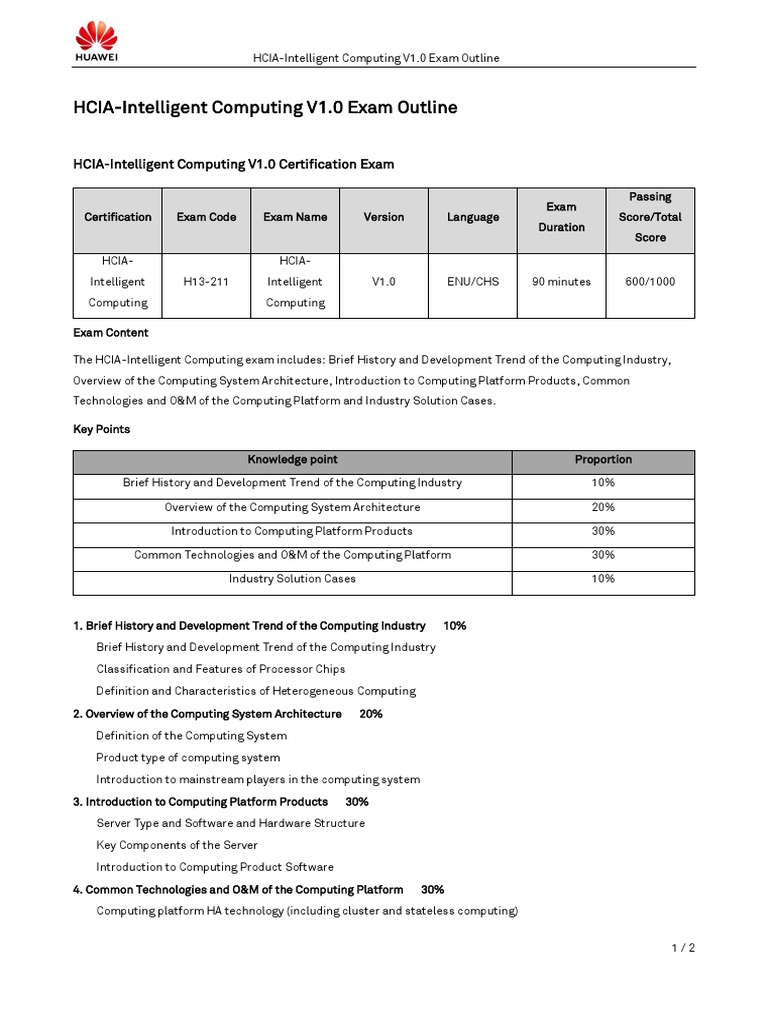 HCIA-Intelligent Computing V1.0 Exam Outline | PDF | Computing ...