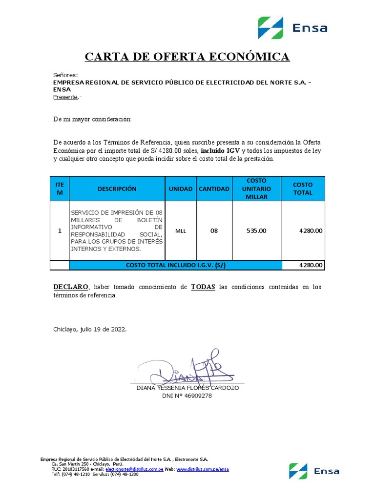 4.- Carta de Oferta Económica | PDF