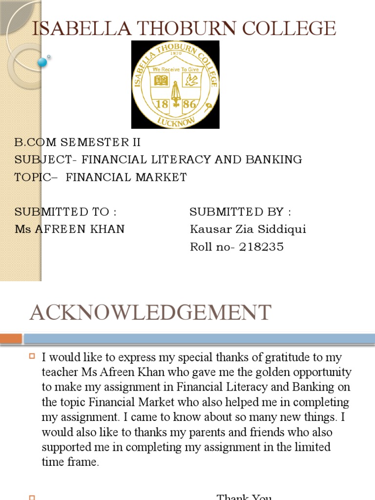 Financial Literacy and Banking Ppt-1 | PDF | Financial Markets ...