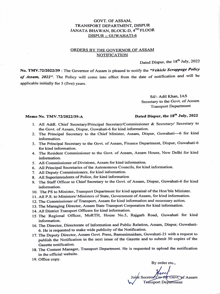 Vehicle Scrappage Policy of Assam 2022 | PDF | Vehicles | Scrap