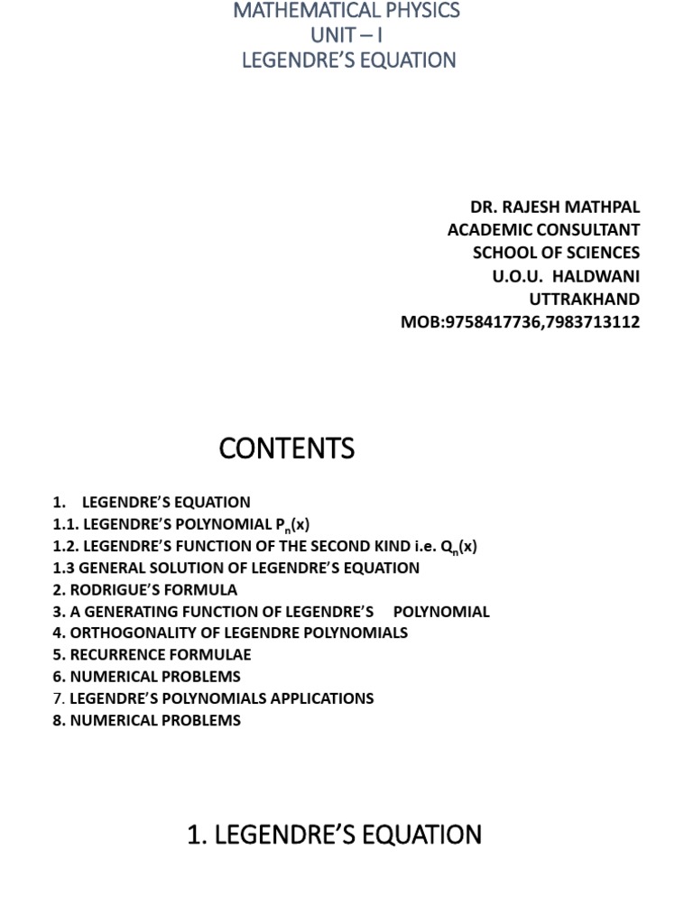 Mathematical Physics and Classical Mechanics Unit 1 PPT DR. RAJESH ...