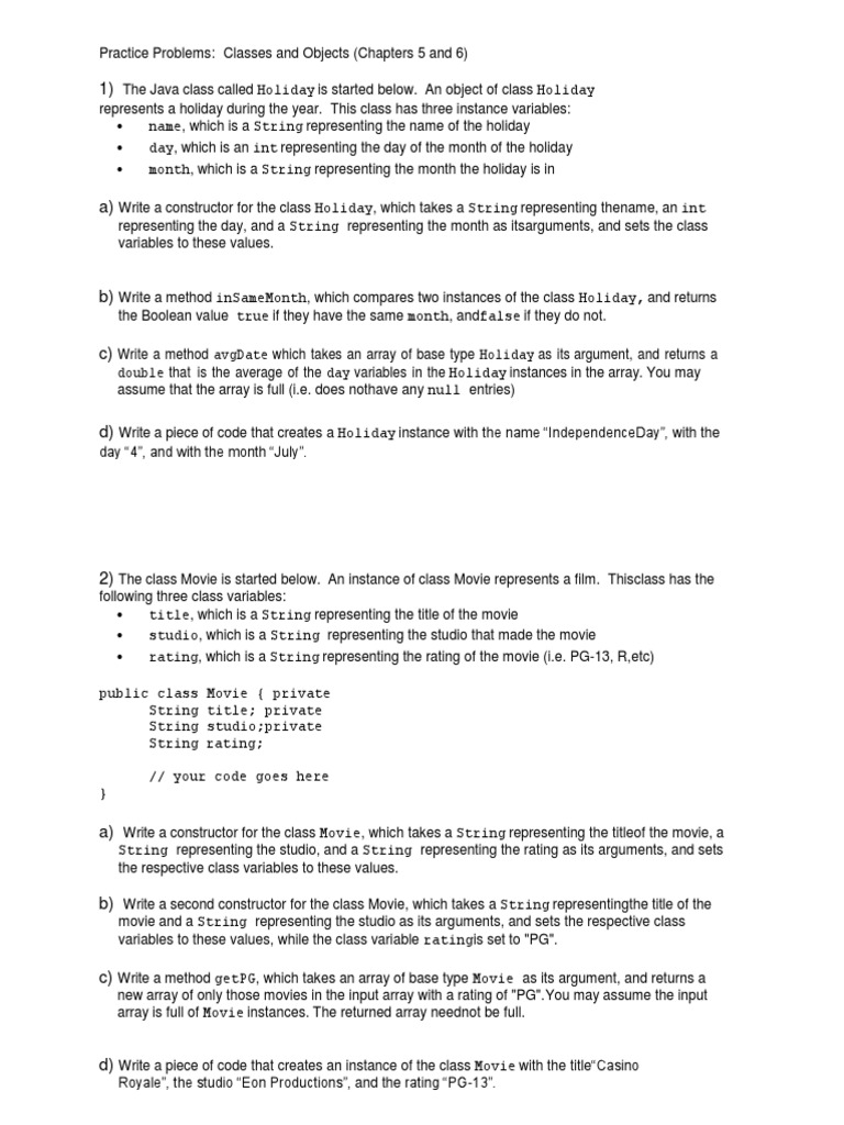 Classes And Objects Practice Pdf Class Computer Programming Method Computer Programming
