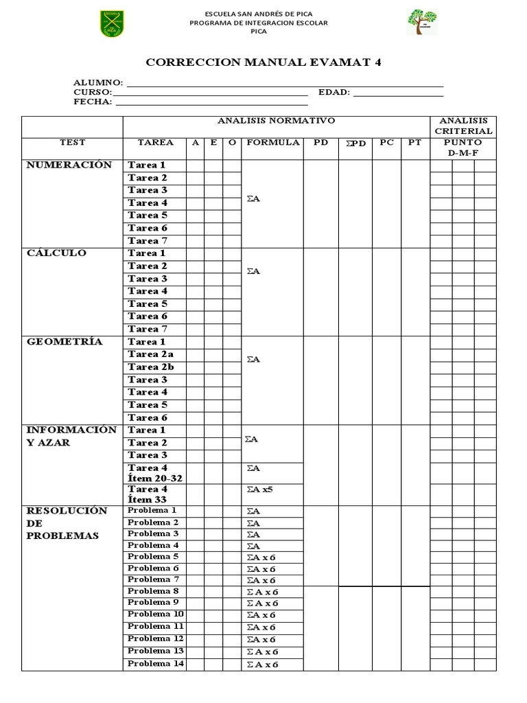 Pauta Correcion Manual EVAMAT 4 | PDF
