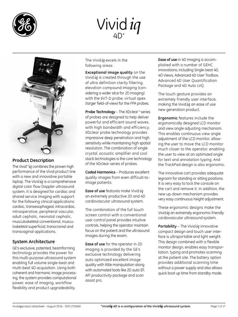 Vivid Iq 4D Datasheet v9 | PDF | Medical Ultrasound | Image Resolution