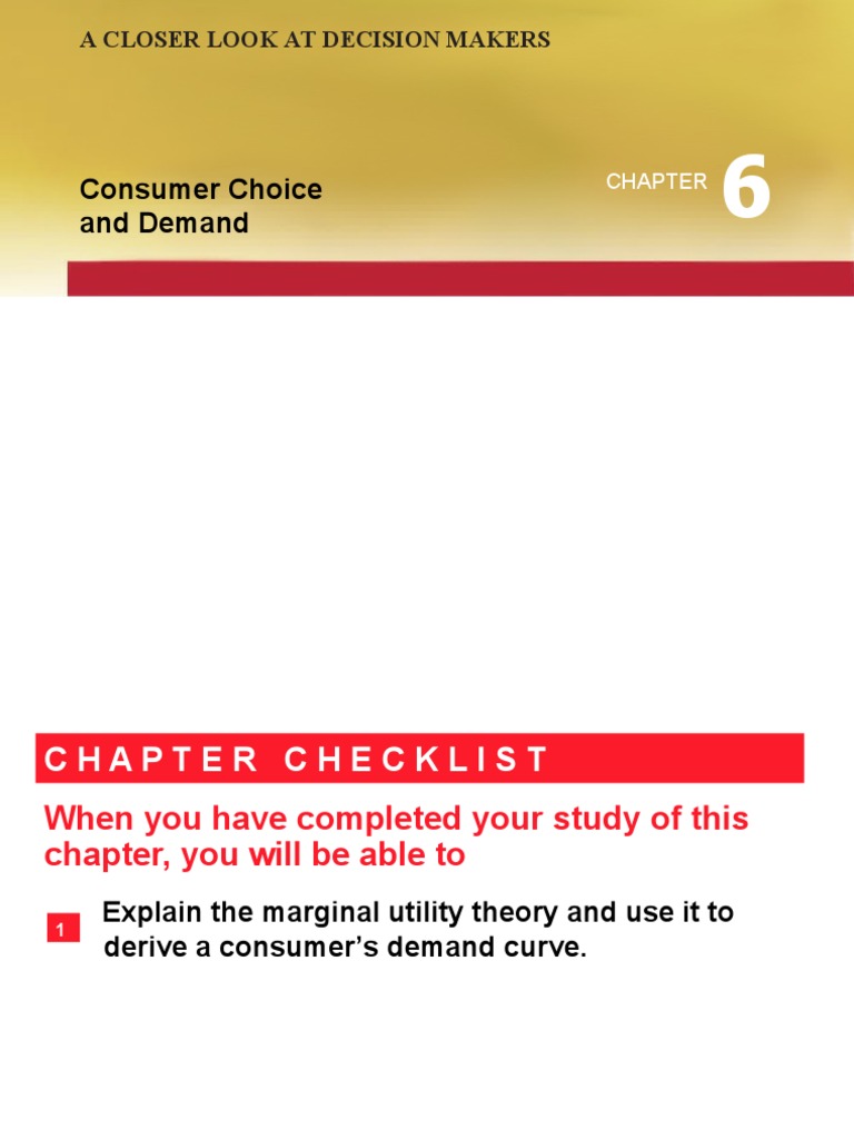 Chapter 6 - Consumer Choice and Demand | PDF | Utility | Marginal Utility