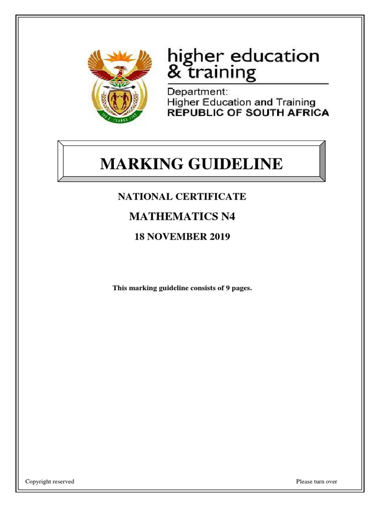 Marking Guideline: Mathematics N4 | PDF