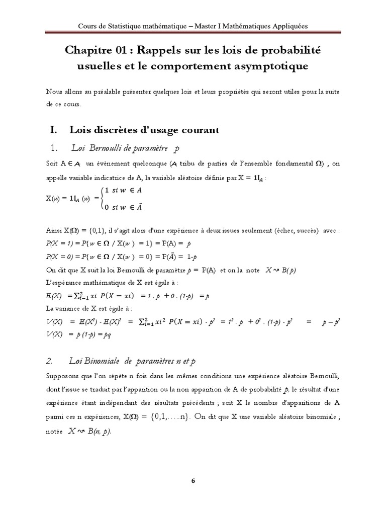 Rappel Lois Probabilite | PDF | Variance (mathématiques) | Loi normale