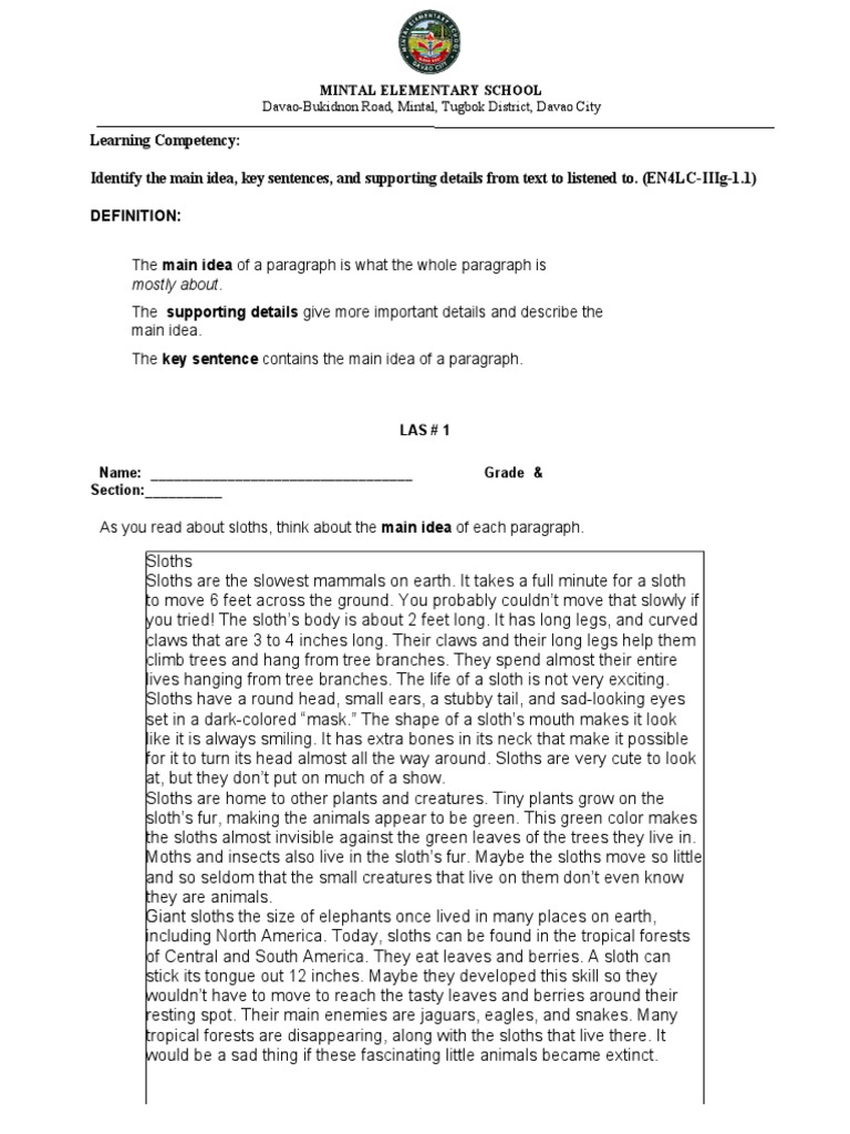 grade-4-main-idea-a | PDF | Mammals