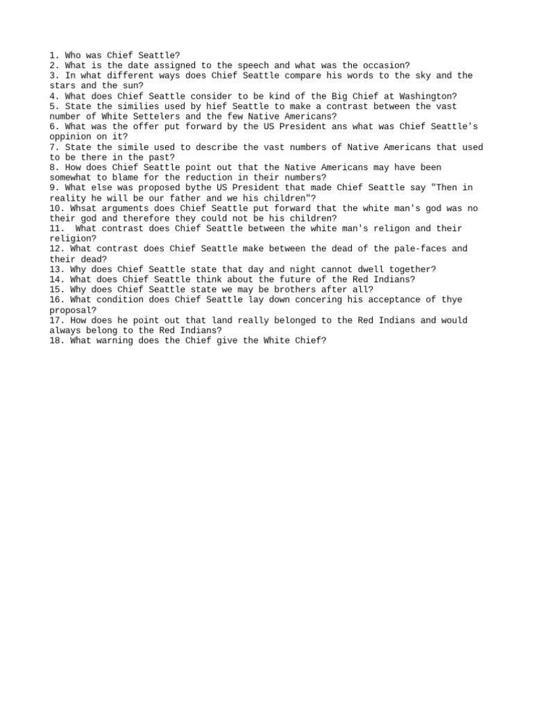 Chief Seattle's 1854 Speech Analysis | PDF