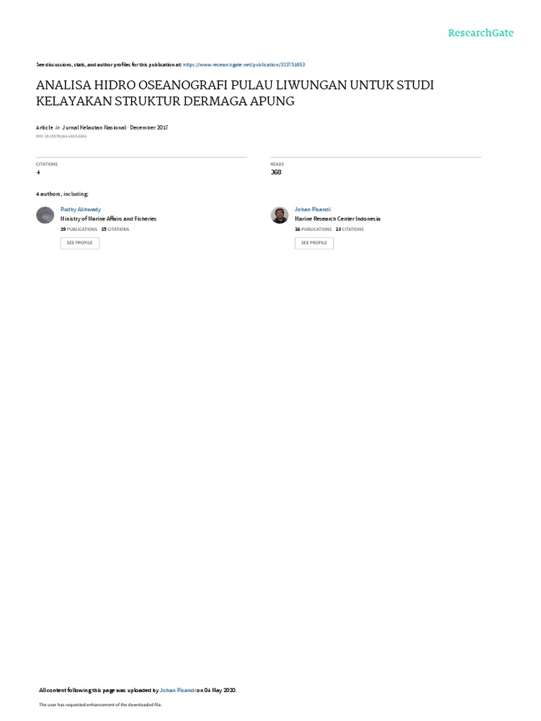 Analisa Hidro Oseanografi Pulau Liwungan Untuk Stu | PDF