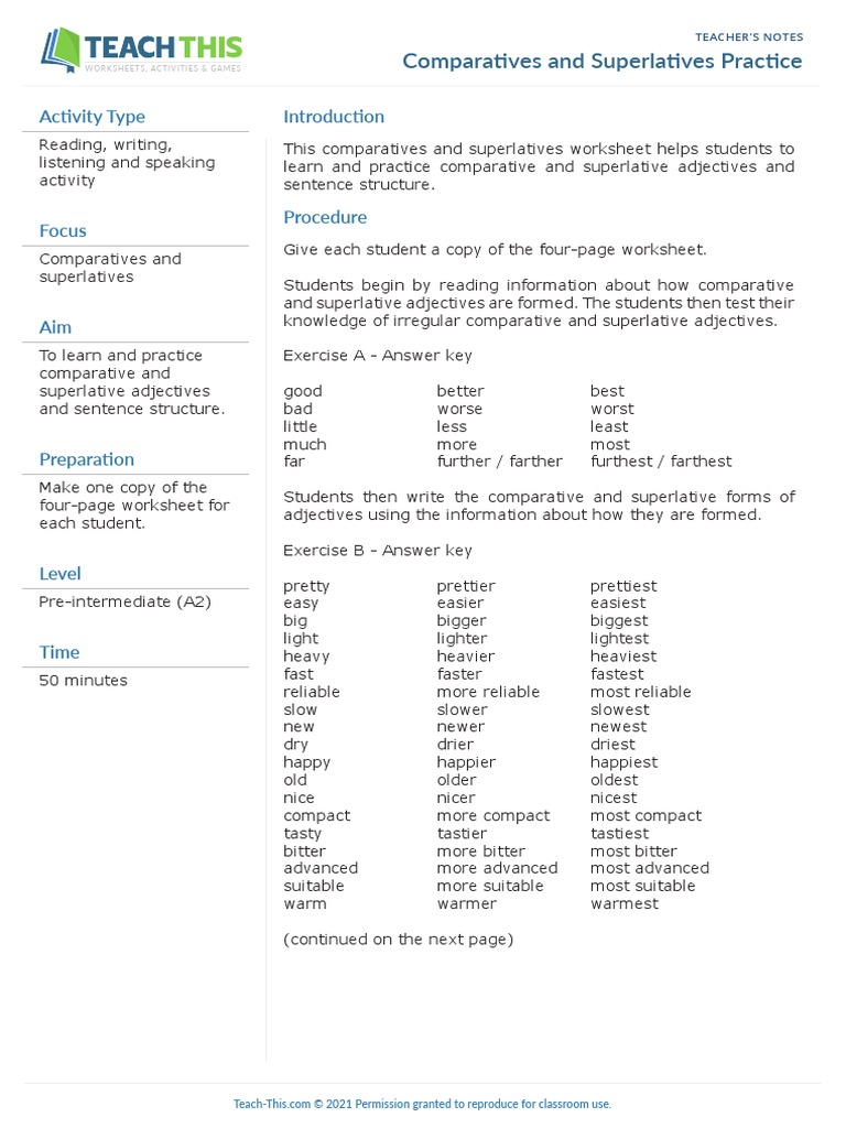 Comparatives and Superlatives Practice: Activity Type | PDF | Adjective ...