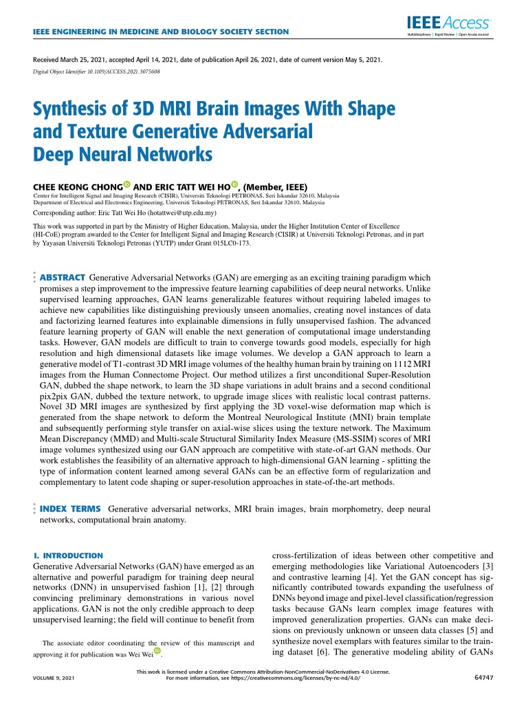 Synthesis of 3D MRI Brain Images With Shape and Texture Generative ...