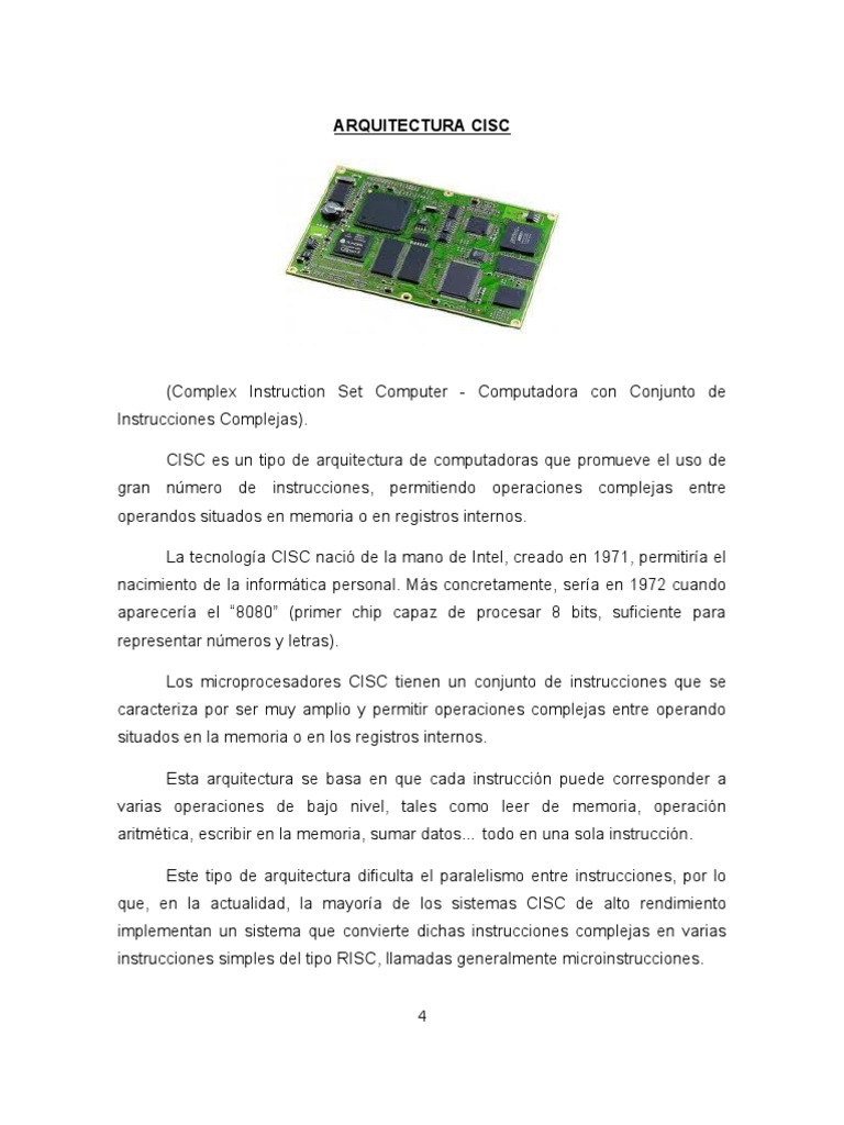 Arquitectura Cisc y Risc | PDF | Conjunto de instrucciones | Unidad Central de procesamiento