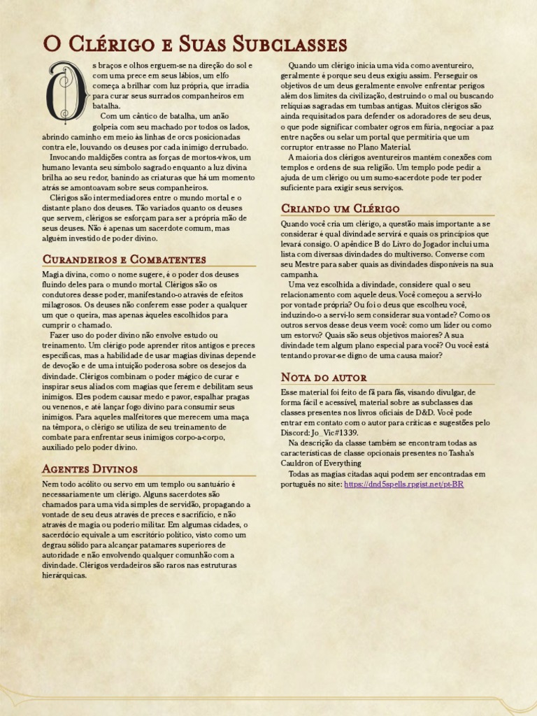 O Clérigo e Suas Subclasses | PDF | Deus | Sabedoria