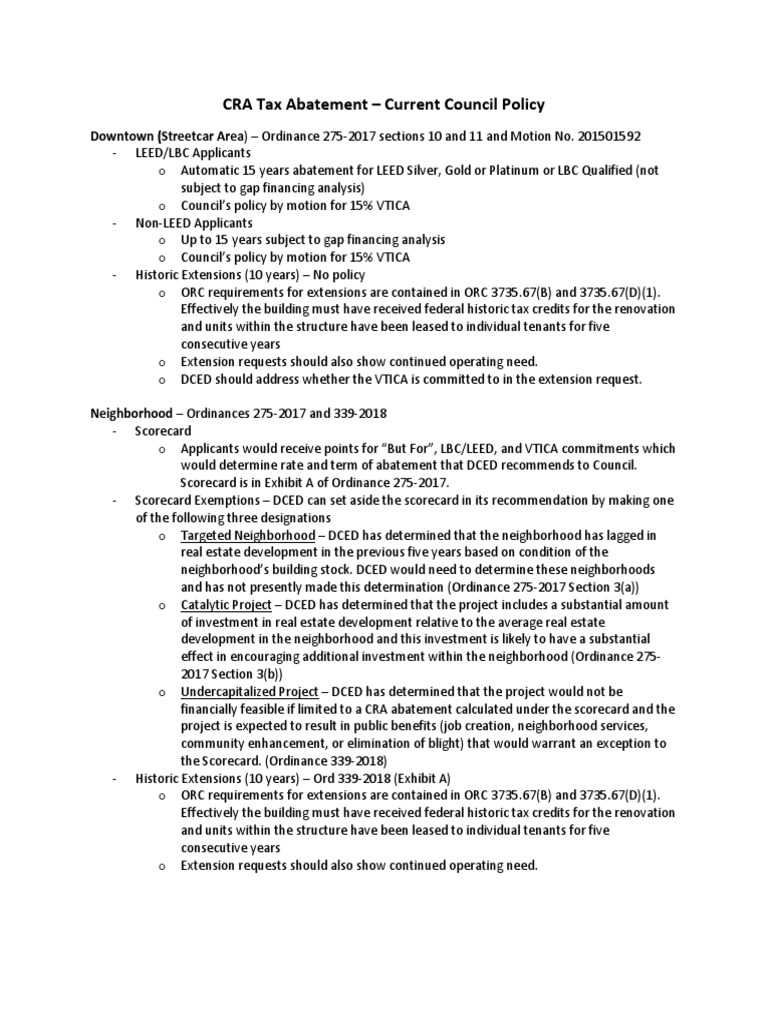 Cincinnati: Current Commercial Tax Abatement Program | PDF | Government ...