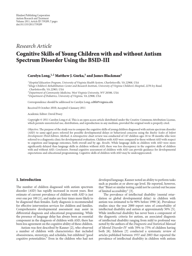 Cognitive Skills of Young Children With and Without Autism Spectrum ...