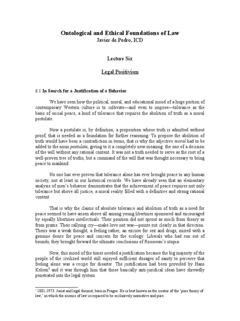 Ontological and Ethical Foundations of Law: Javier de Pedro, ICD Lecture Six Legal Positivism ...