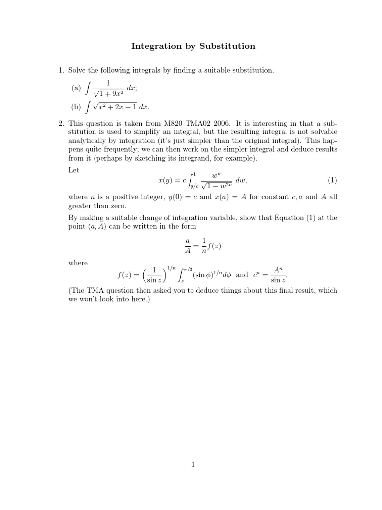 Integration by Substitution | PDF | Integral | Equations