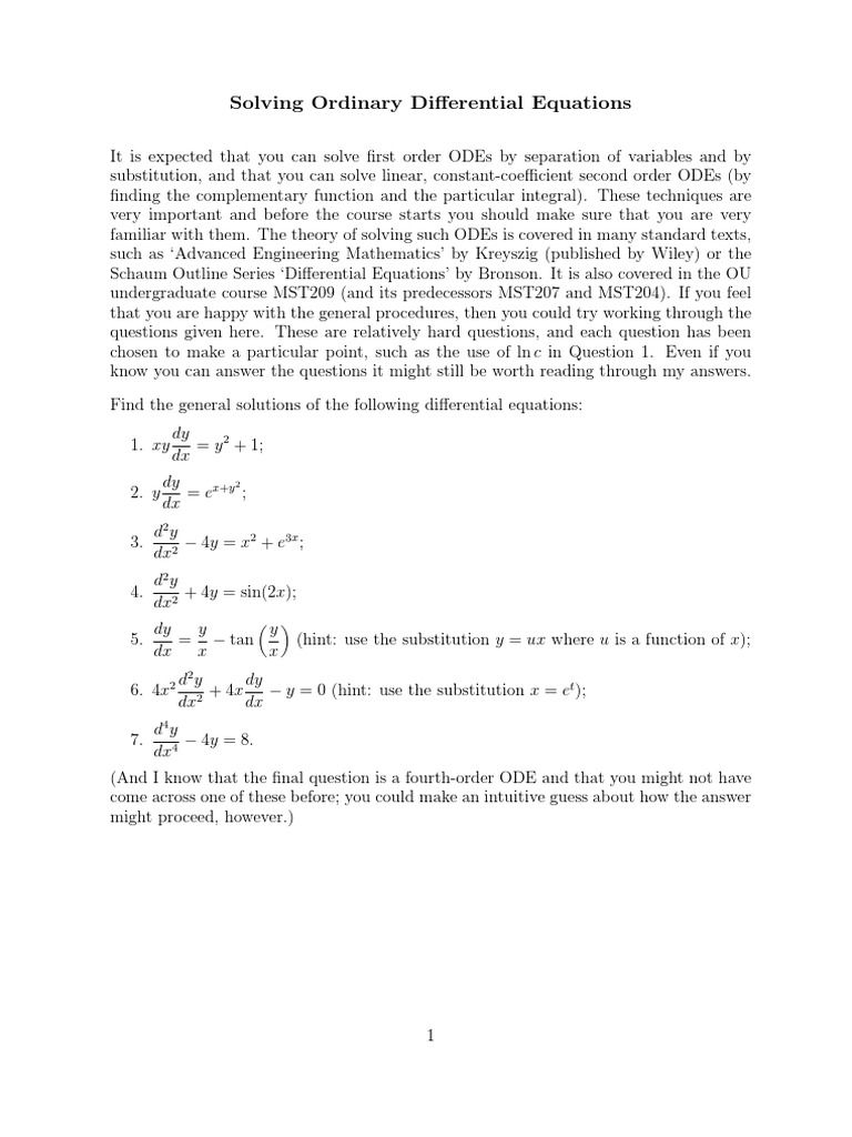 Solving Ordinary Differential Equations Pdf Ordinary Differential Equation Differential