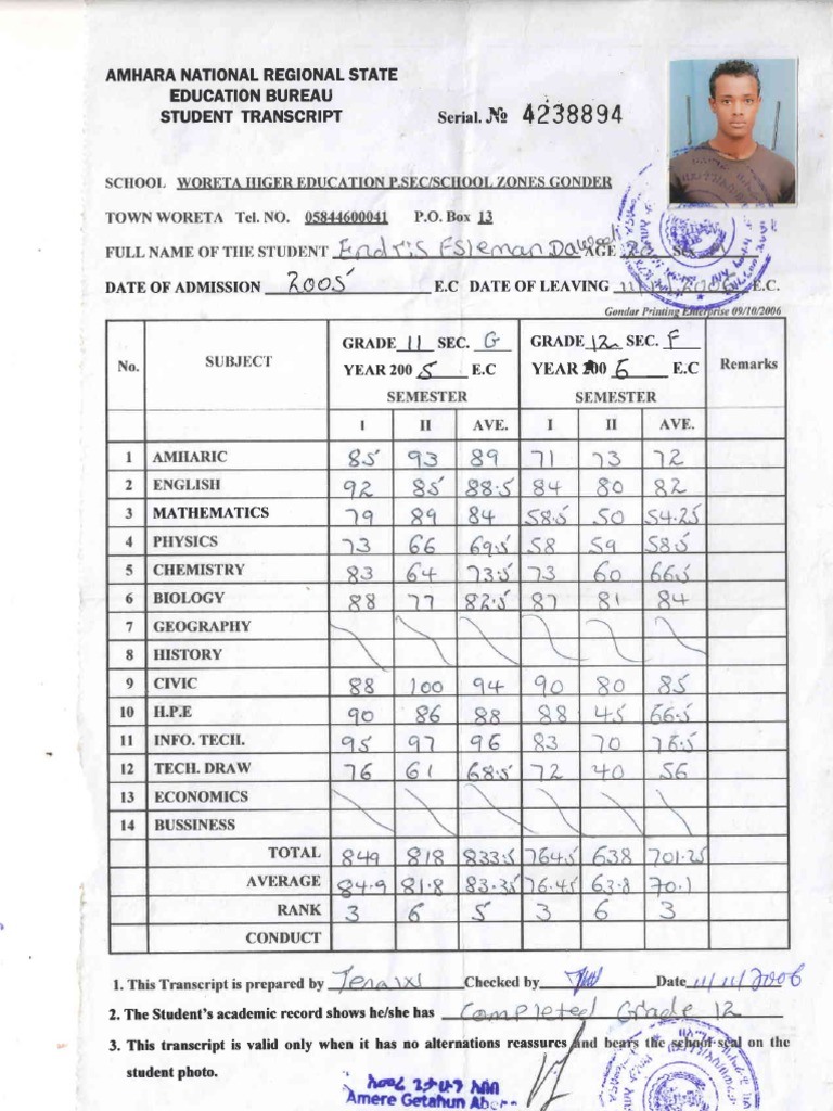 Amhara Serial 9: Bureau Student Transcript | PDF | Science | Engineering